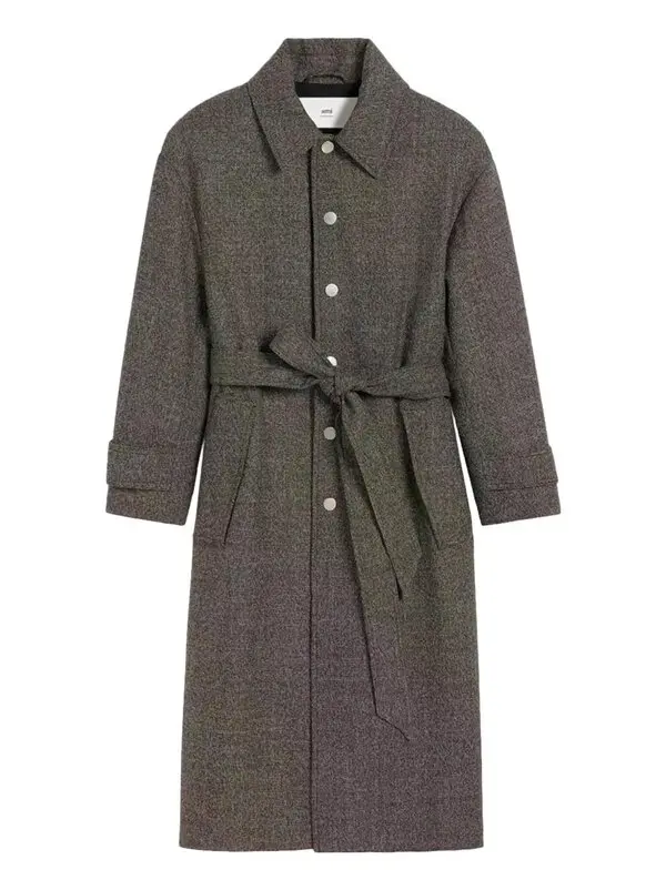AMI Paris Belted Single-breasted Coat - Grey