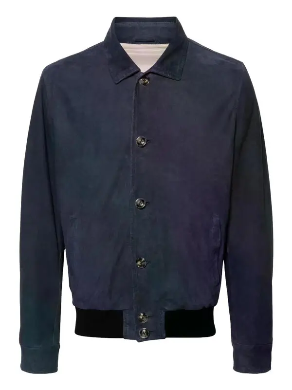 BARBA NAPOLI Spread Collar Suede Jacket - Blue