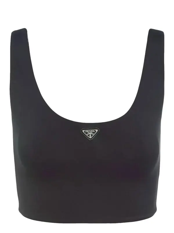 Prada Triangle-logo Jersey Crop Top - Black