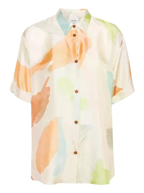 ALYSI Abstract-print Silk Shirt - Neutrals
