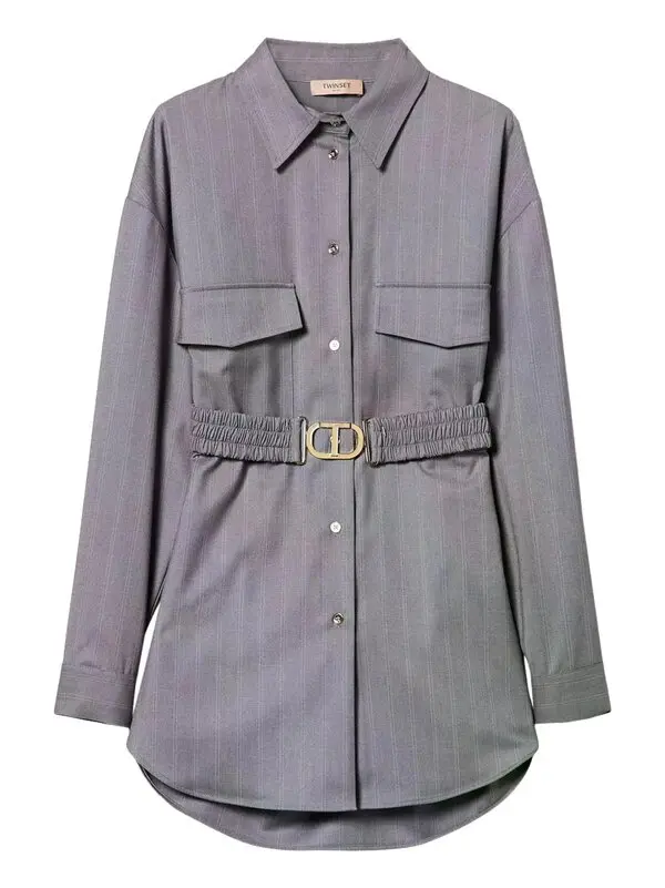 TWINSET Pinstripe-print Belted Shirt - Grey