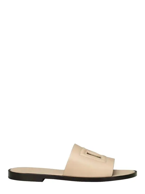 Dolce & Gabbana Embossed-logo Leather Slides - Neutrals
