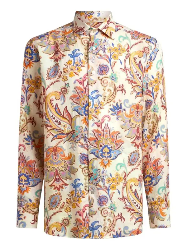 Etro Paisley-print Linen Shirt - Neutrals