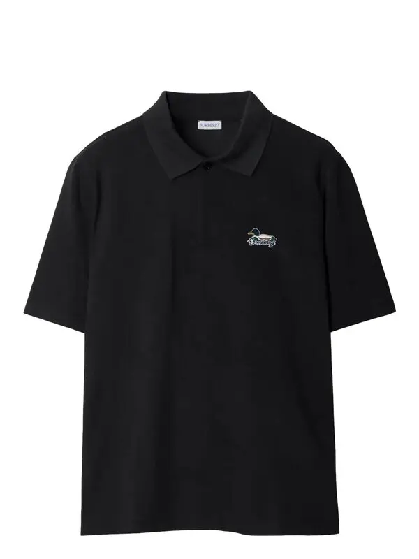 Burberry Logo-patch Cotton Polo Shirt - Black