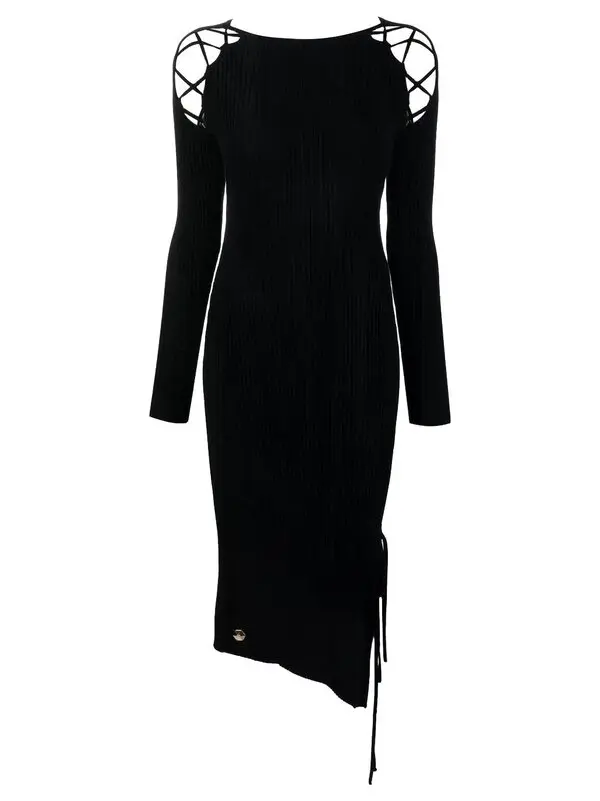 Philipp Plein Lace-detail Ribbed-knit Dress - Black