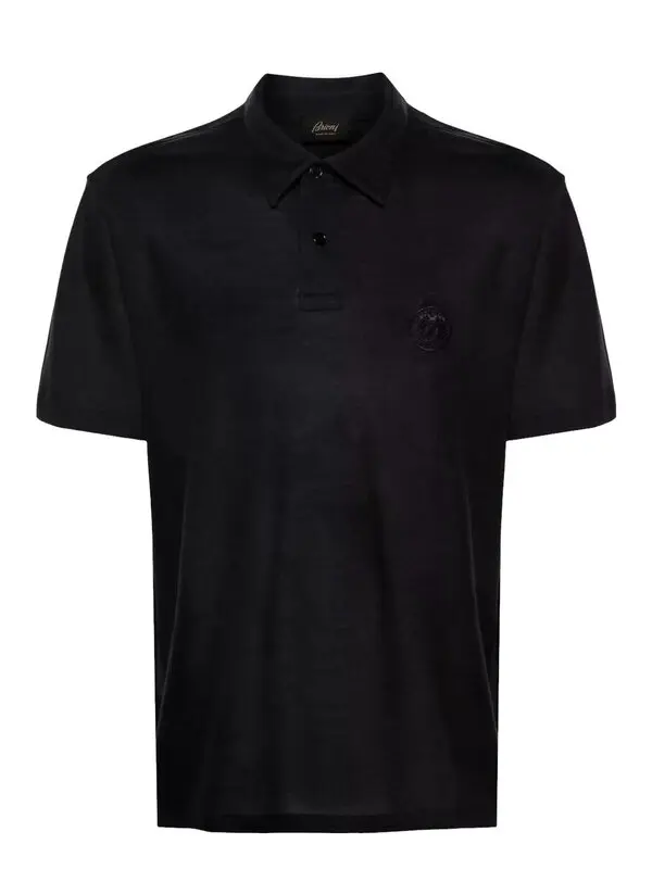 Brioni Logo-embroidered Wool Polo Shirt - Blue