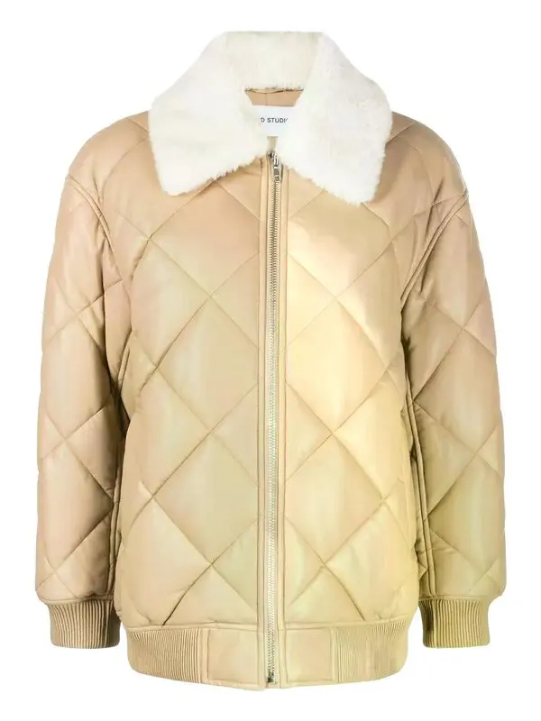 STAND STUDIO Diamond-quilted Faux-leather Jacket - Neutrals