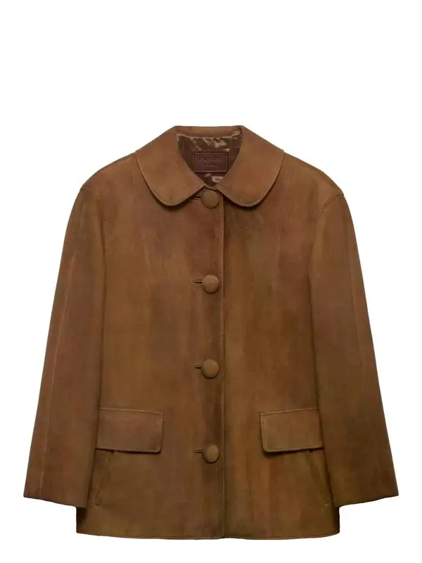 Prada Suede Jacket With Classic Collar And Flap Pockets - Brown