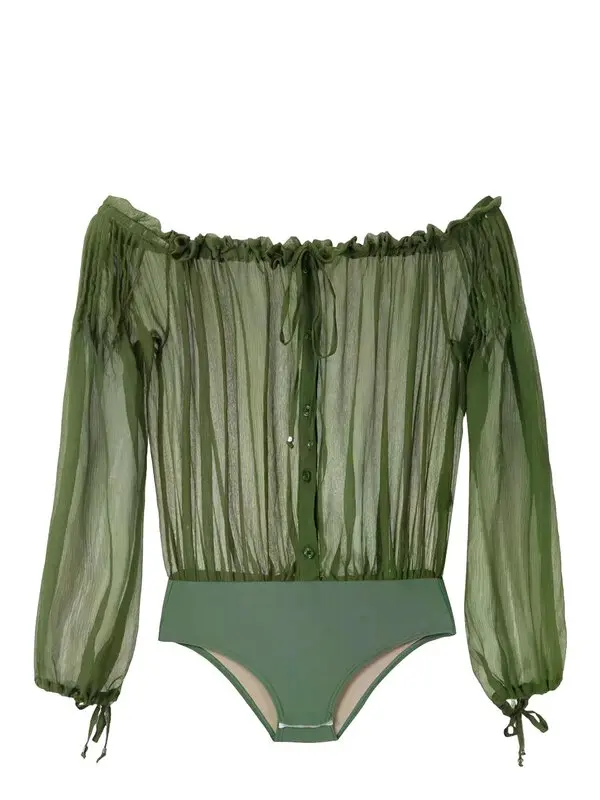 AMIR SLAMA Ruched Off-shoulder Body - Green