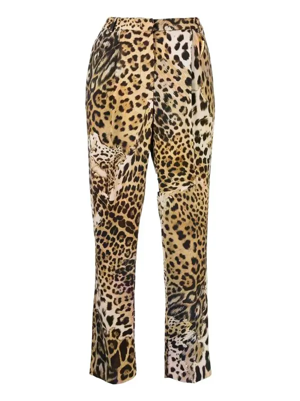 Roberto Cavalli Leopard-print Cropped Trousers With Tiger Tooth Detail - Neutrals