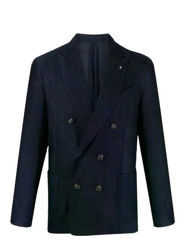 LARDINI Double-breasted Logo-plaque Blazer - Blue