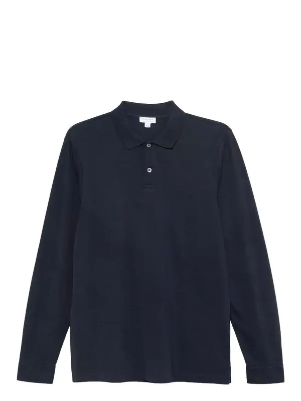 Sunspel Long-sleeve Piqué Polo Shirt - Blue
