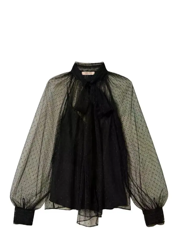 TWINSET Sash-collar Tulle Blouse - Black