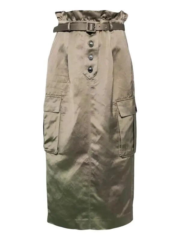 SELF-PORTRAIT Satin Cargo Midi Skirt - Neutrals
