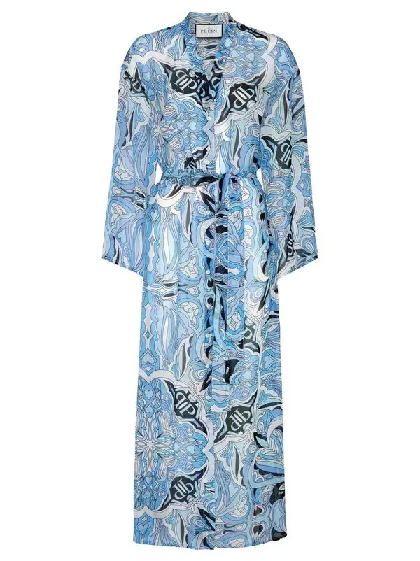 Philipp Plein Graphic-print Silk Kaftan Dress - Blue