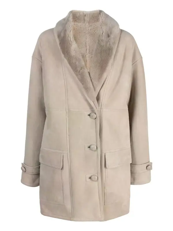 LISKA Shearling-collar Single-breasted Coat - Neutrals