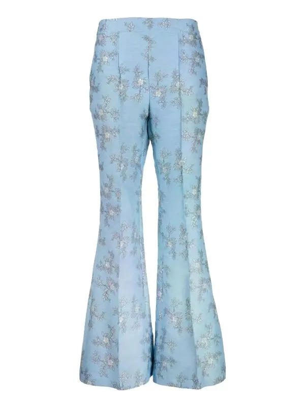 MACGRAW Circa 72 Floral-jacquard Flared Trousers - Blue