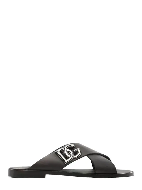 Dolce & Gabbana Dg-logo Leather Sandals - Brown