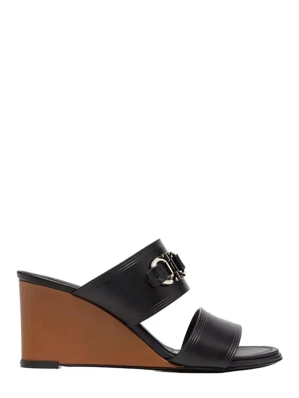 FERRAGAMO Horsebit-detail Open-toe Wedge Sandals - Black