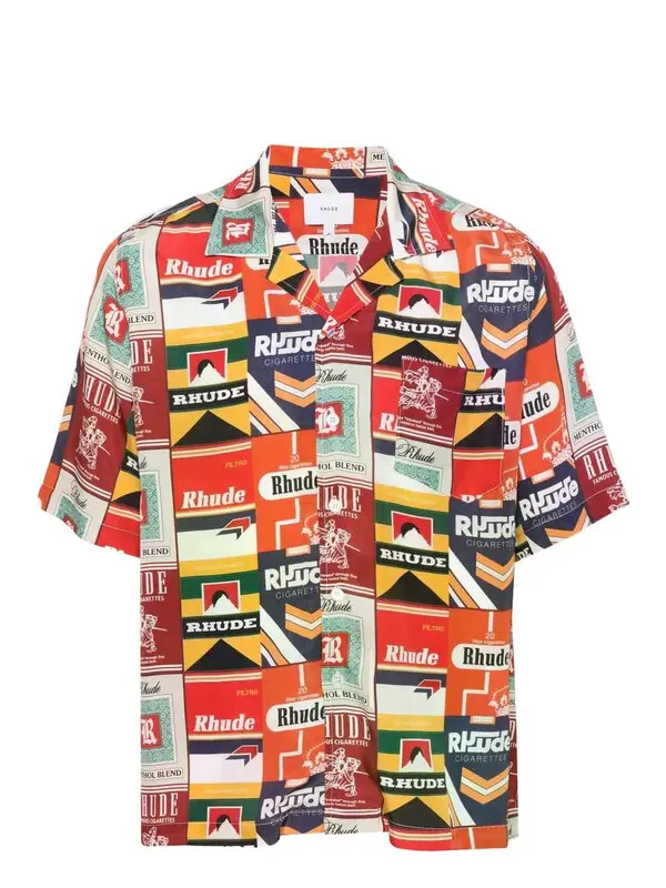 Rhude Cigarette-print Bowling Shirt - Orange