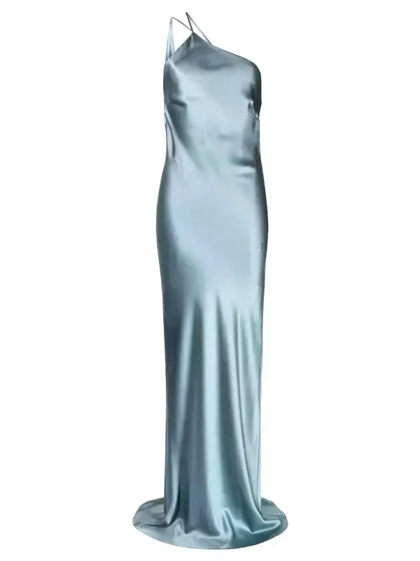 Michelle Mason One-shoulder Bias Gown - Blue