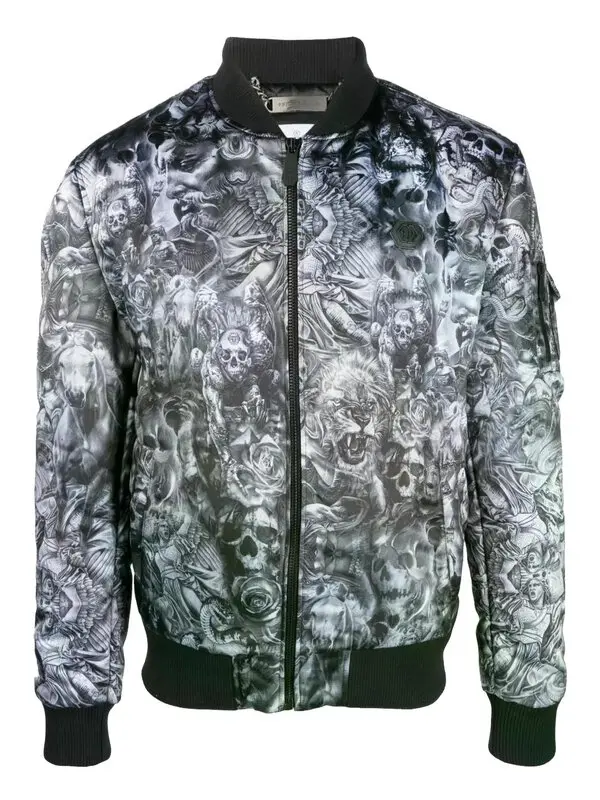 Philipp Plein Tatto-print Bomber Jacket - Black