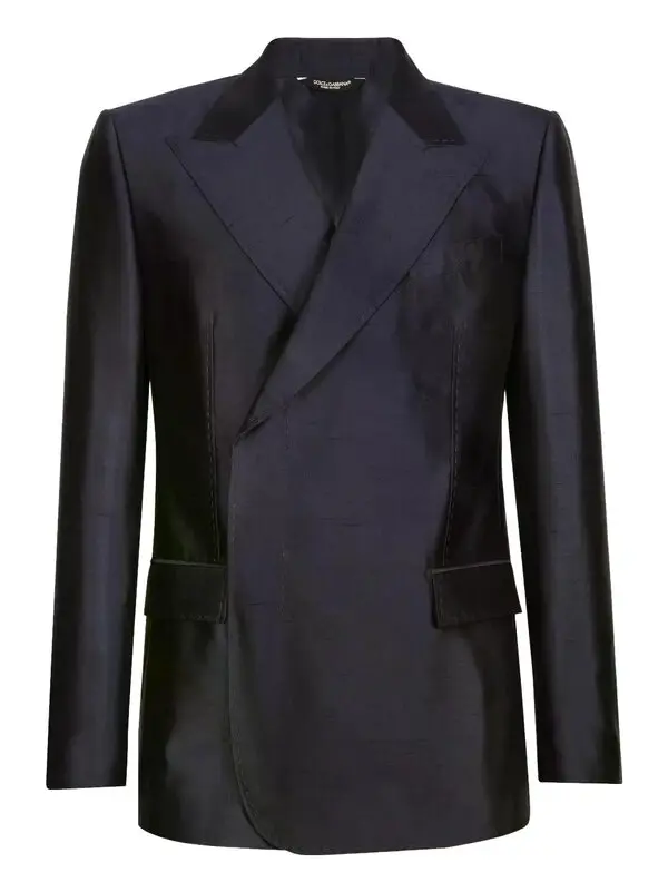 Dolce & Gabbana Double-breasted Silk Suit Jacket - Blue