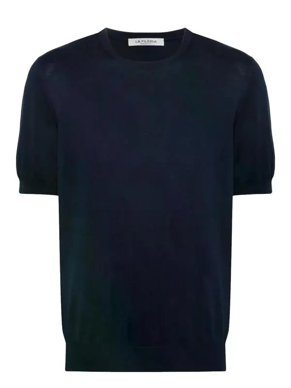 FILERIA Fine-knit Short-sleeved Jumper - Blue