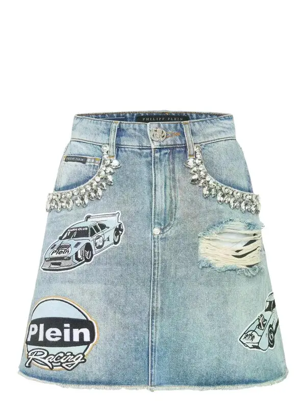 Philipp Plein Stones Cars Racing Skirt - Blue