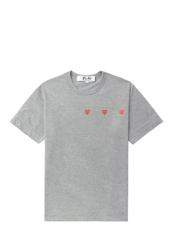 Play Comme Des Garcon Triple Hearts Cotton T-shirt - Grey