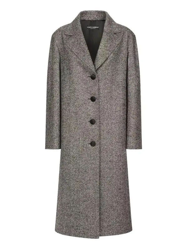 Dolce & Gabbana Herringbone Virgin Wool-blend Coat - Brown