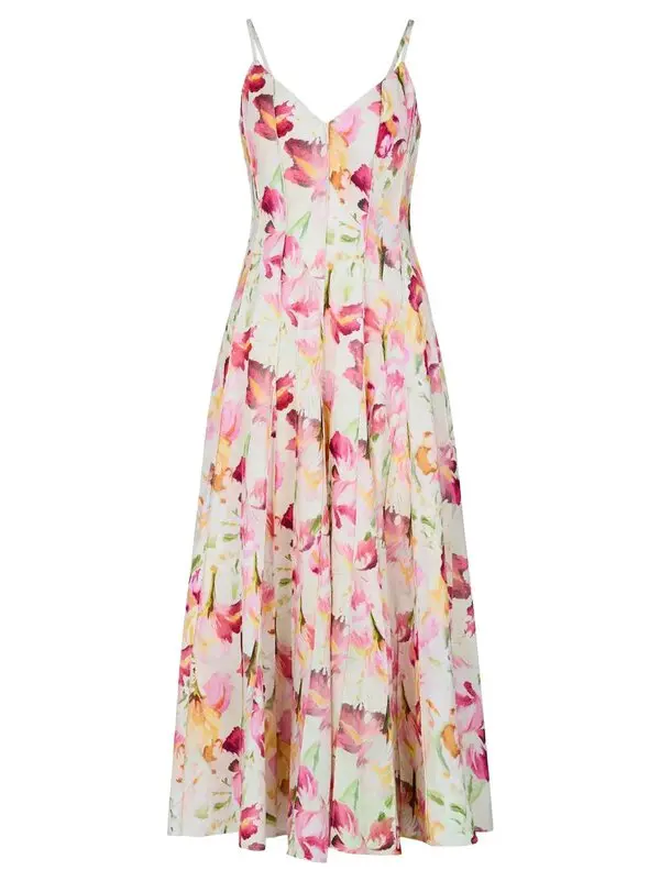 NICHOLAS Micah Floral Print Midi Dress - Neutrals