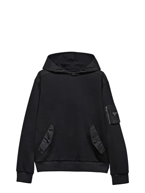Prada Cotton Hoodie With Re-nylon Accents - Black