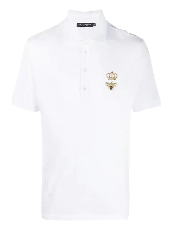 Dolce & Gabbana Embroidered Piqué Polo Shirt - White