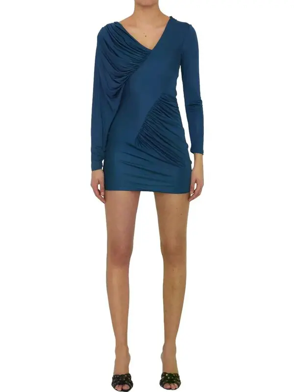 Saint Laurent V-neck Draped Minidress - Blue