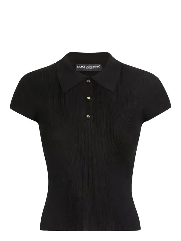 Dolce & Gabbana Ribbed Polo Top - Black