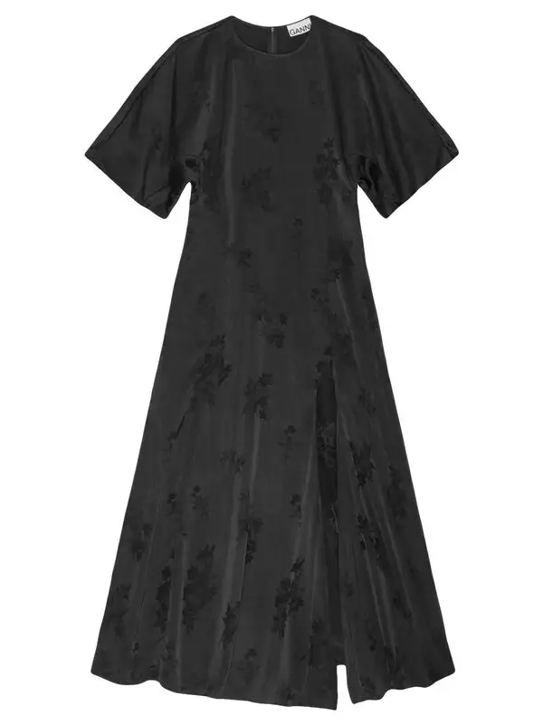 GANNI Floral-jacquard Dress - Black