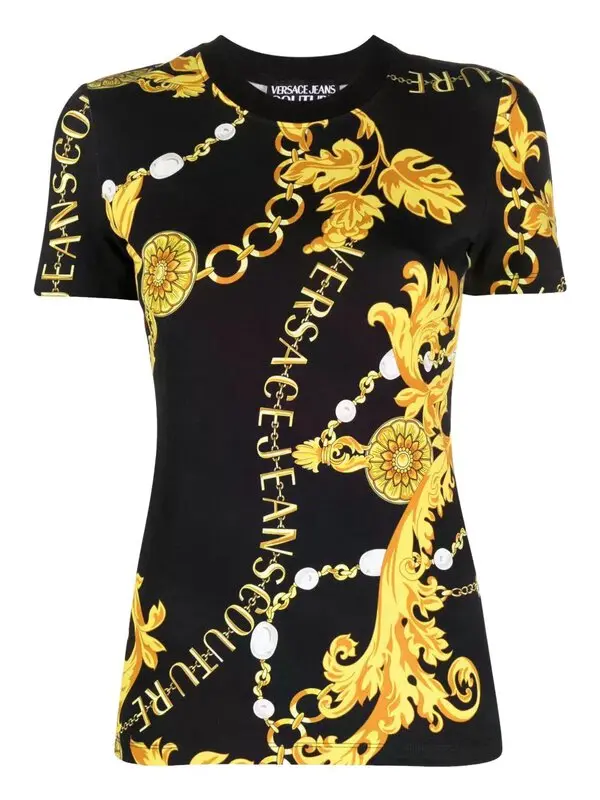 Versace Logo Couture-print T-shirt - Black