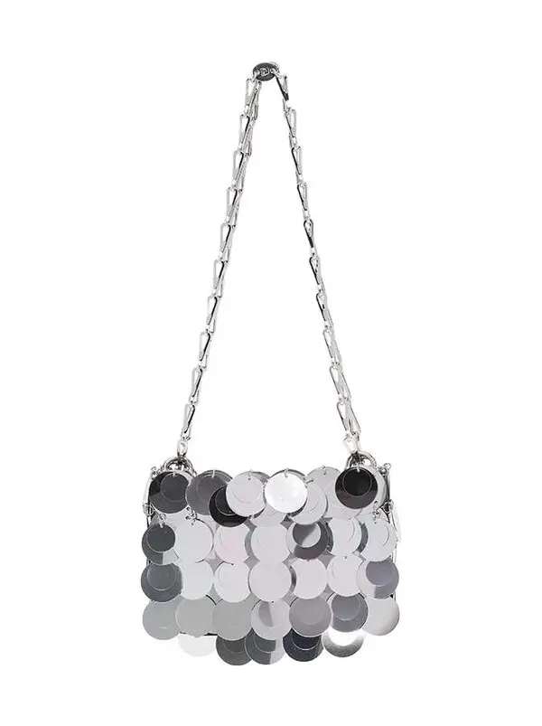 Rabanne Nano 1969 Sparkle Disc Shoulder Bag - Silver