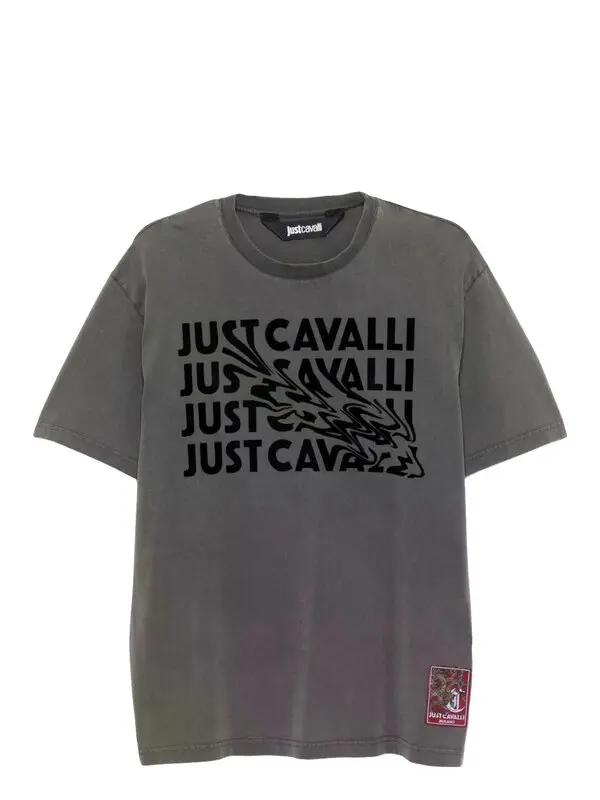 Just Cavalli Flocked-logo T-shirt - Grey