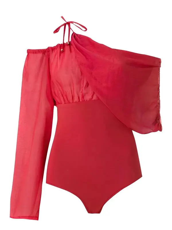 AMIR SLAMA Draped One-shoulder Bodysuit - Red