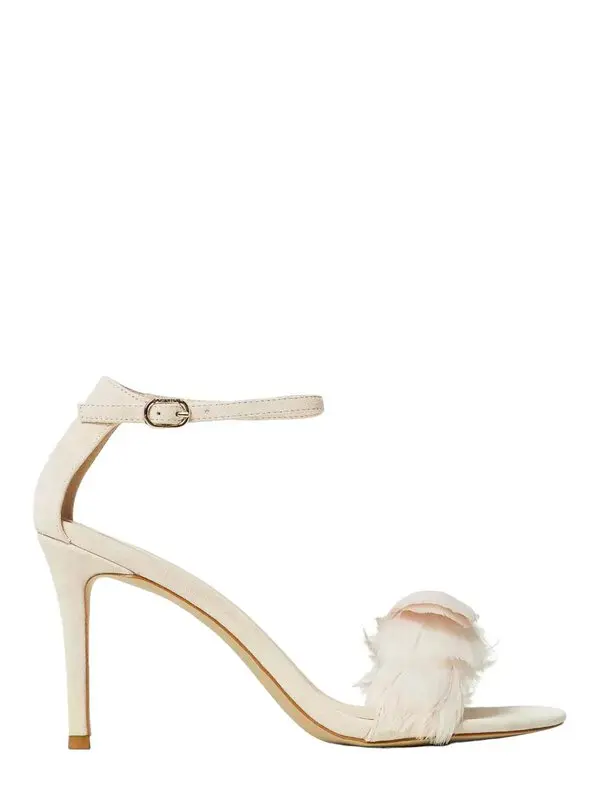 TWINSET 90mm Feather-detail Suede Sandals - Neutrals