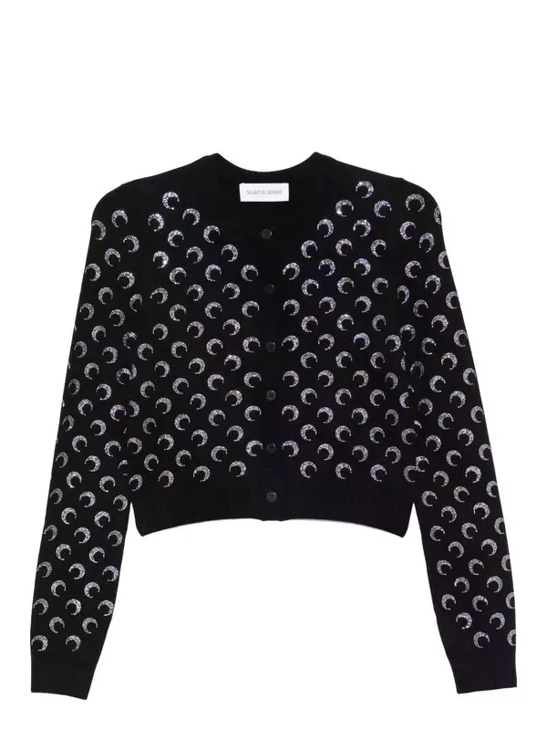 MARINE SERRE Moon Rhinestoned Cropped Cardigan - Black