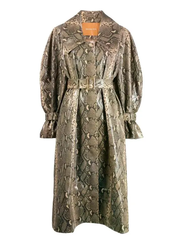 REJINA PYO Snakeskin Print Belted Waist Coat - Brown