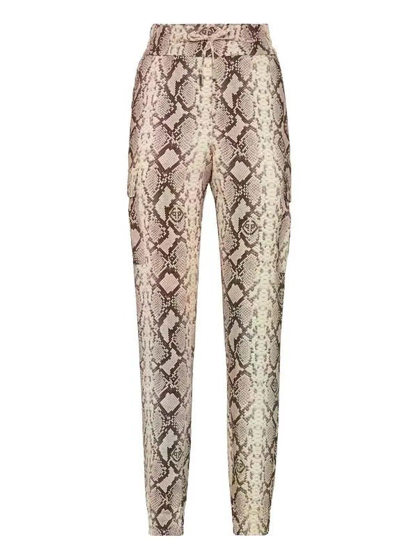 Philipp Plein Snakeskin-print Satin Cargo Trousers - Neutrals