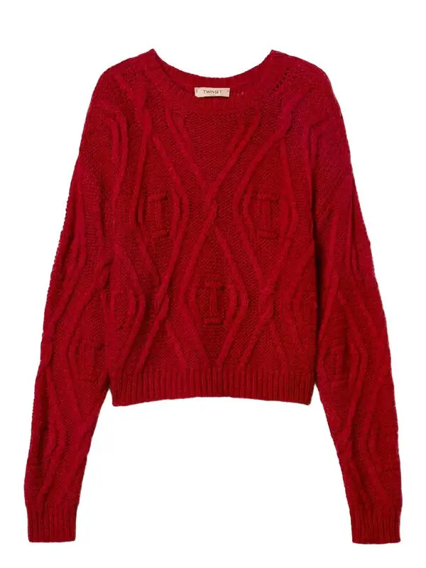 TWINSET Intarsia-knit Logo Drop-shoulder Sweater - Red