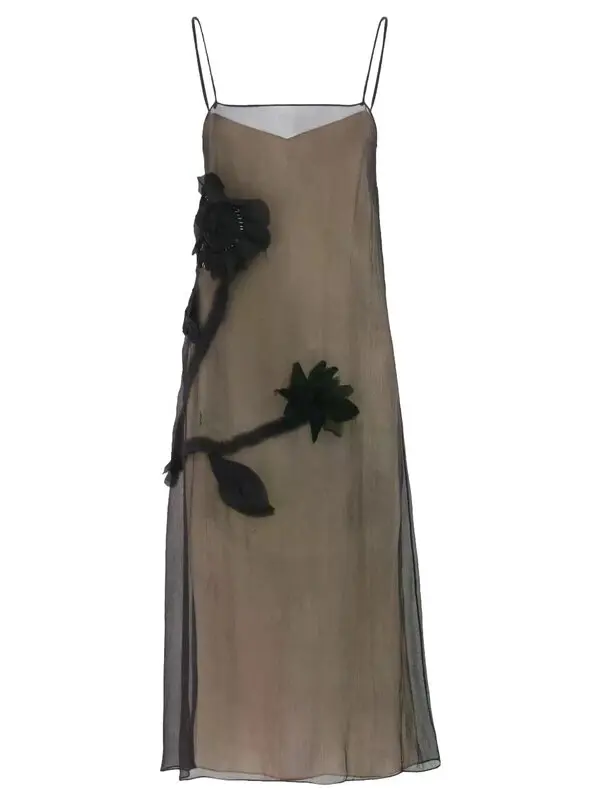 Marni Floral-appliqué Crepon Dress - Black