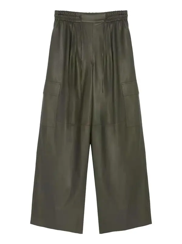 YVES SALOMON Wide-leg Leather Cargo Trousers - Green
