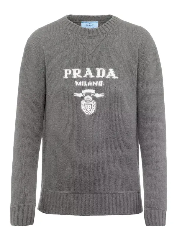 Prada Logo-intarsia Cashmere Sweater - Grey