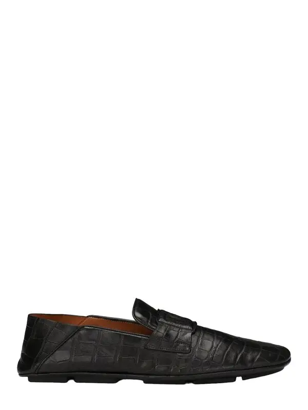 Dolce & Gabbana Dg Logo Embossed Crocodile Leather Loafers - Black